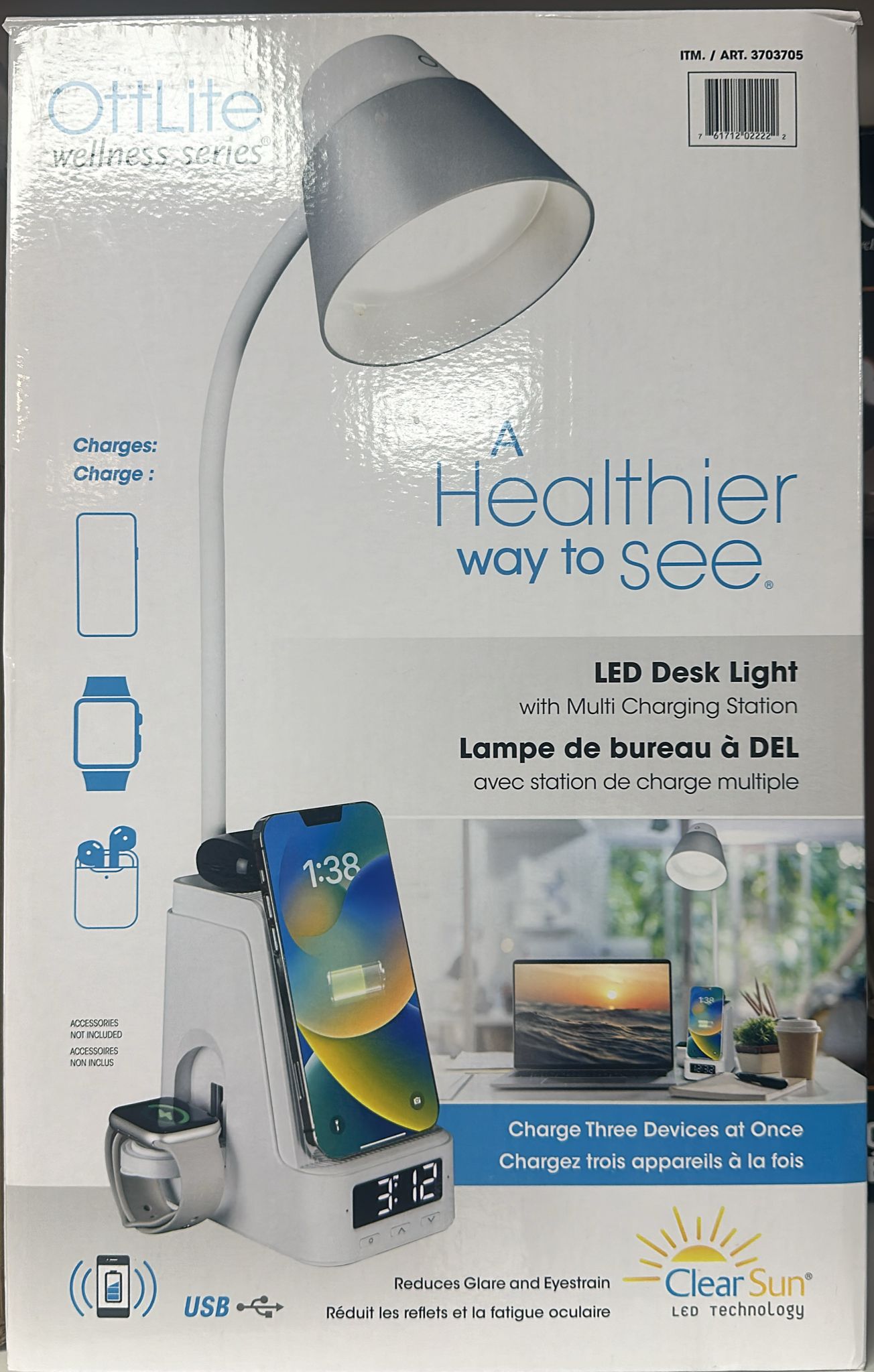 OttLite LED Desk Light with Multi-Device Charging Station